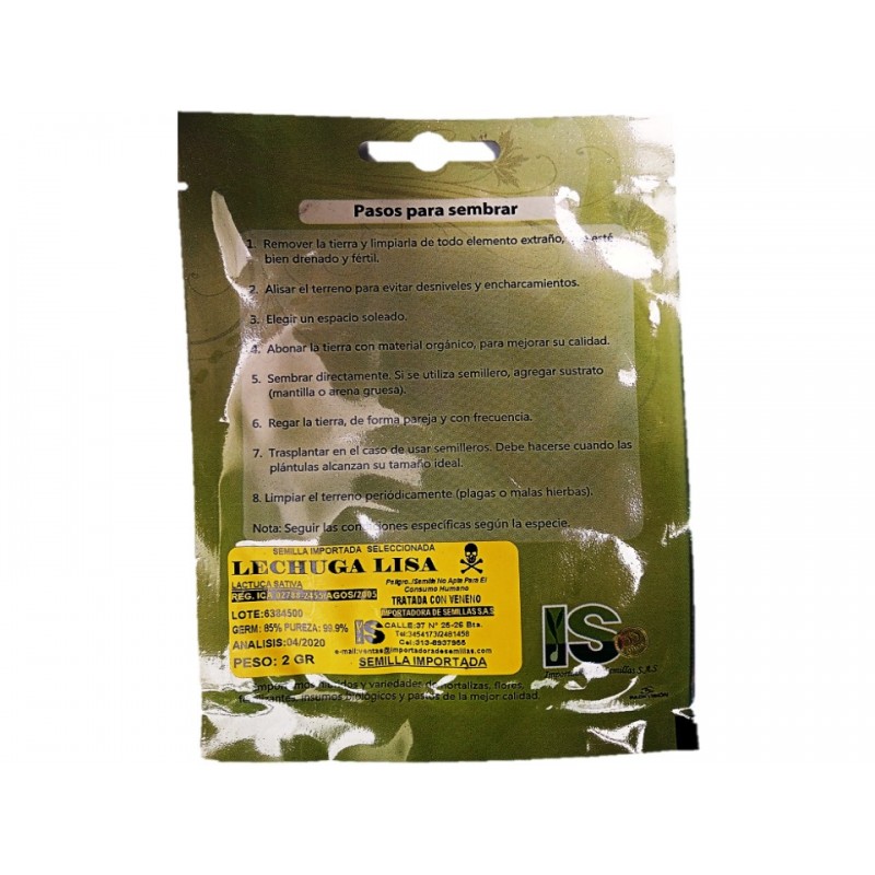 Lechuga lisa sobre x 2 gramos